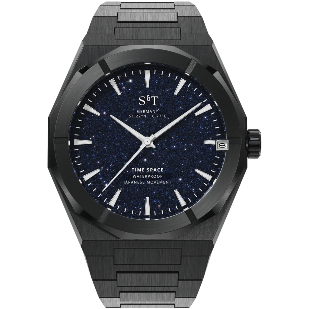 Men's automatic watch with starry sky dial black